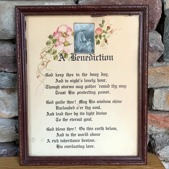 Vintage | Art | Vtg A Benediction Prayer Watercolor Floral Jesus ...